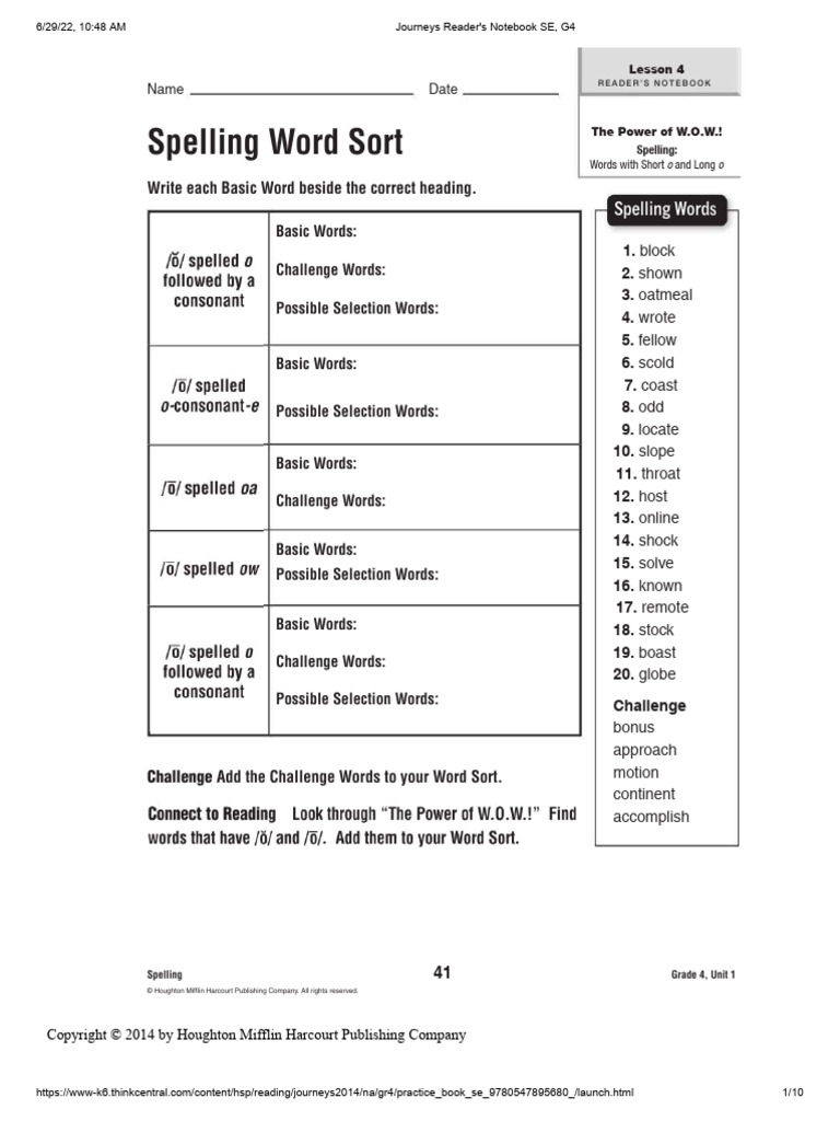 Journeys Reader's Notebook 41-50 | PDF