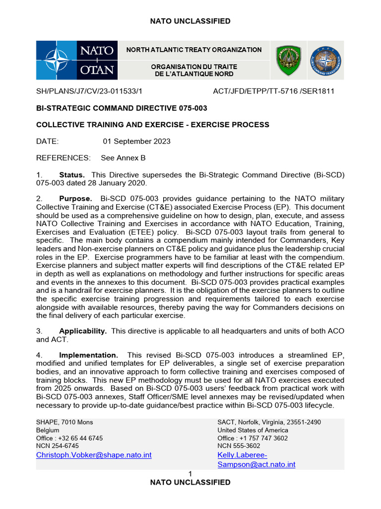 075-003 BI-SCD Collective Training and Exercise Exercise Process ...