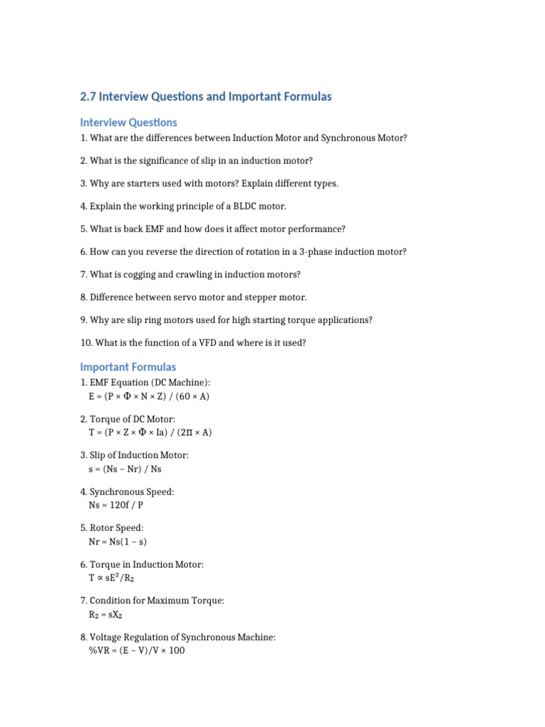 2.7 Interview Questions and Formulas | PDF