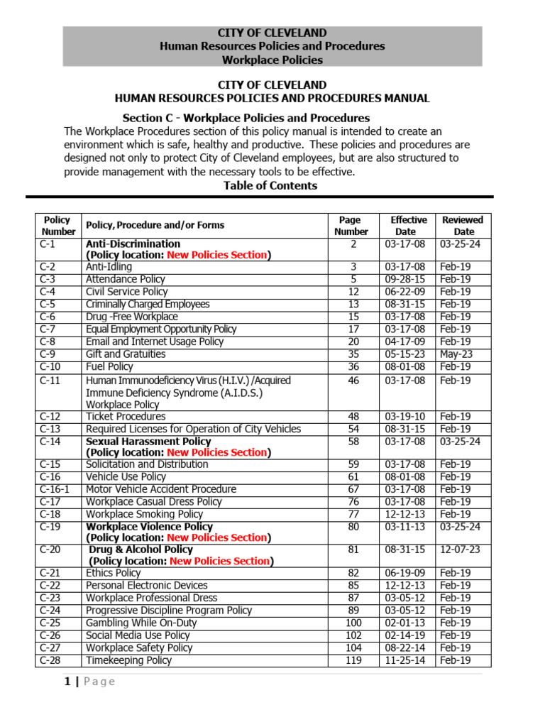 Cleveland HR Workplace Policies Guide | PDF | Substance Abuse | Employment