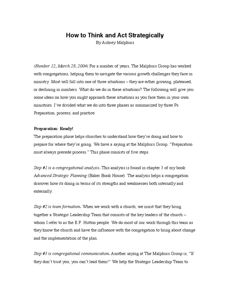 How To Think and Act Strategically: Preparation: Ready! | PDF ...