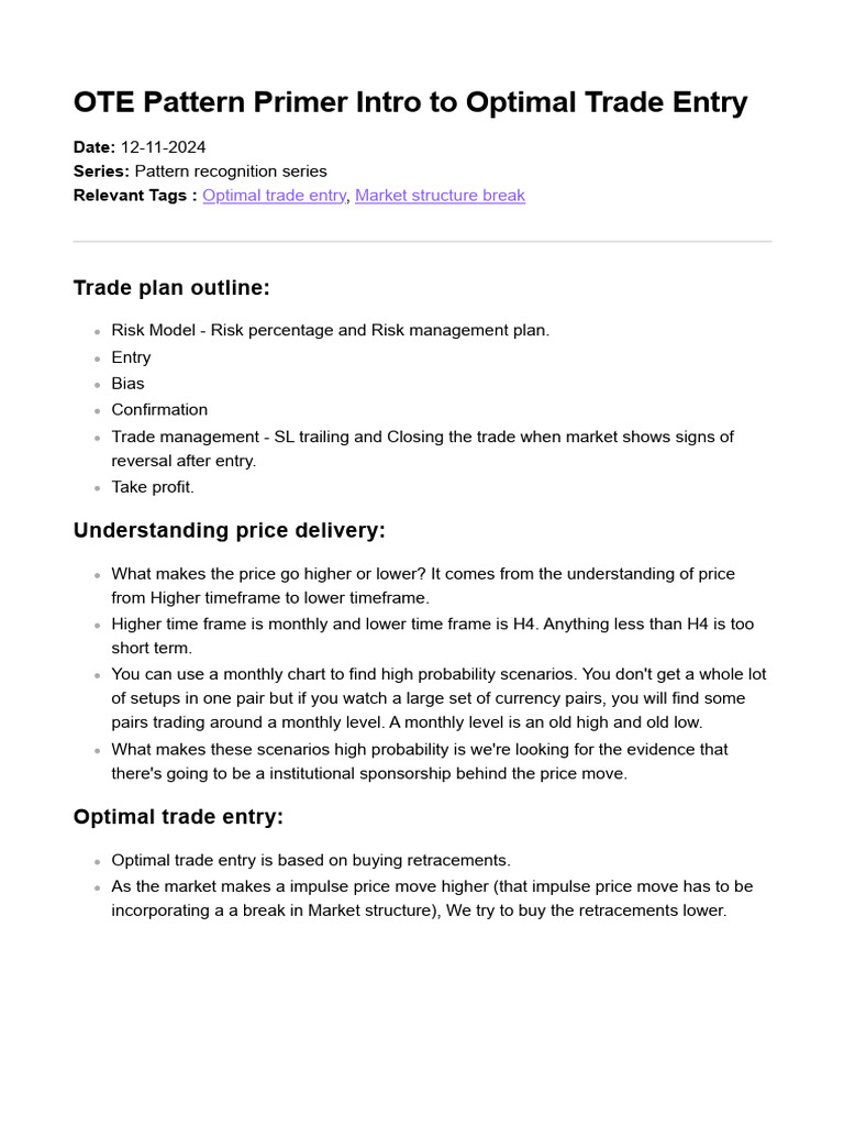 OTE Pattern Primer Intro To Optimal Trade Entry | PDF | Investing ...