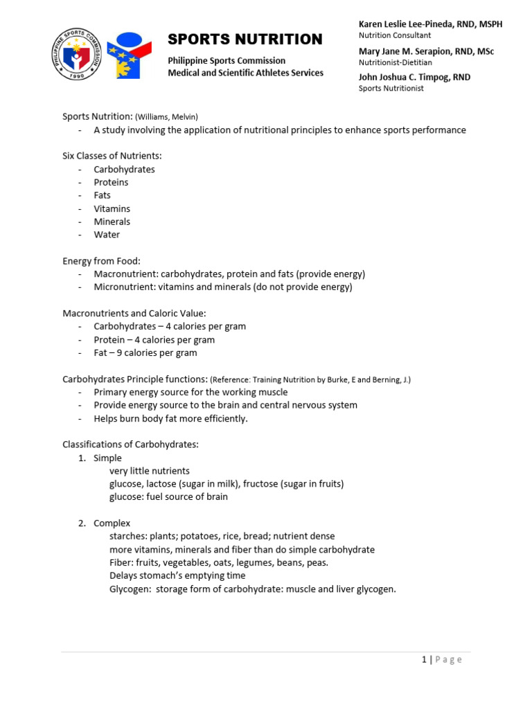 Sports Nutrition Handout 2023 | PDF | Sports Nutrition | Dehydration