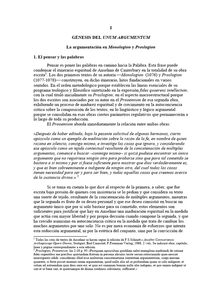 1 Proslogion Introducción I, Ii, Iii, Iv | PDF | Argumento | Esencia