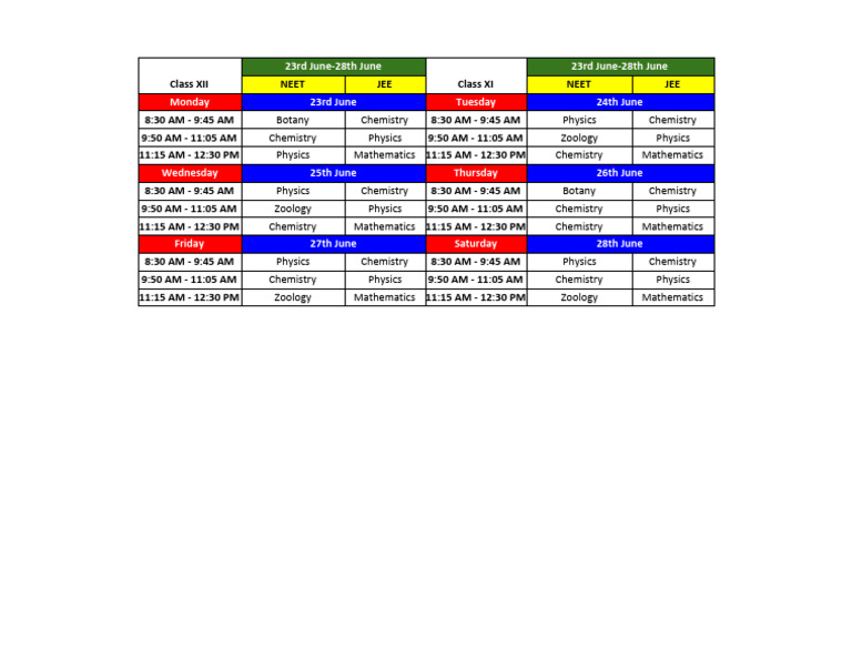 Weekly Schedule (23rd June-28th June) - MWS | PDF