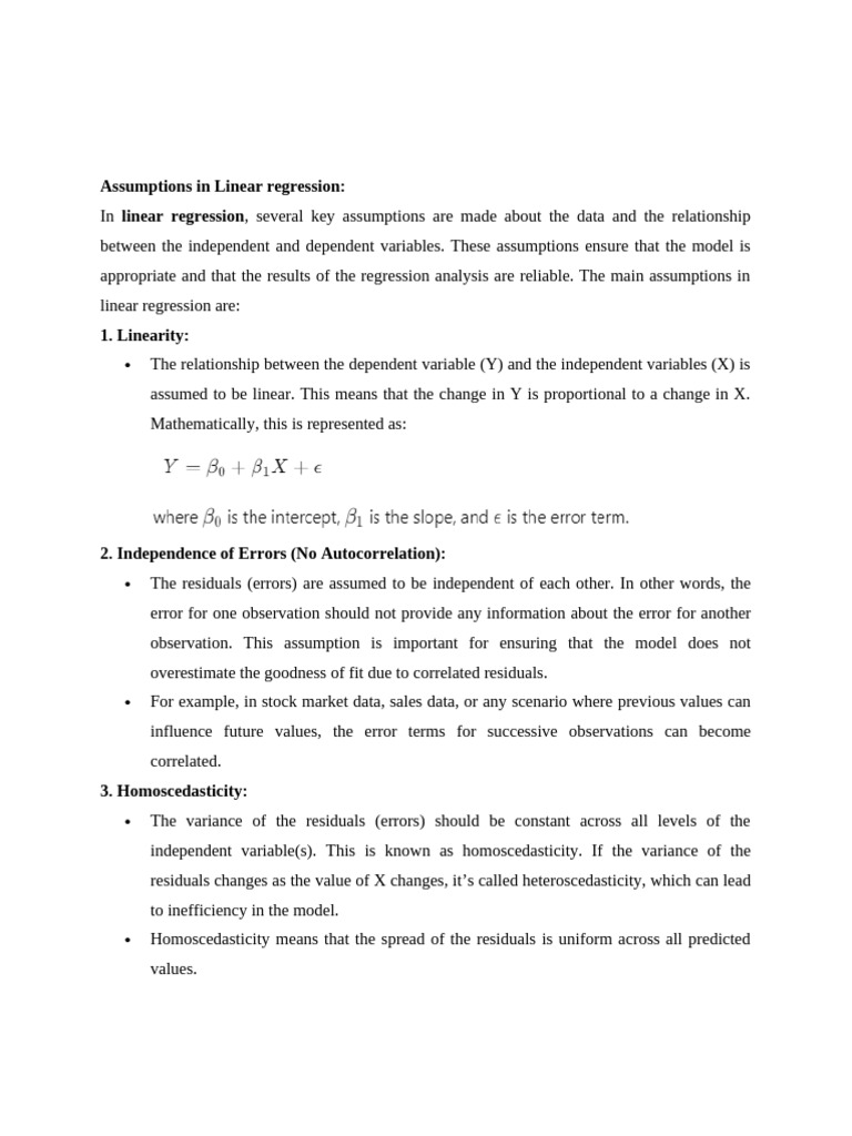 Assumptions In Linear Regression Pdf Errors And Residuals Coefficient Of Determination