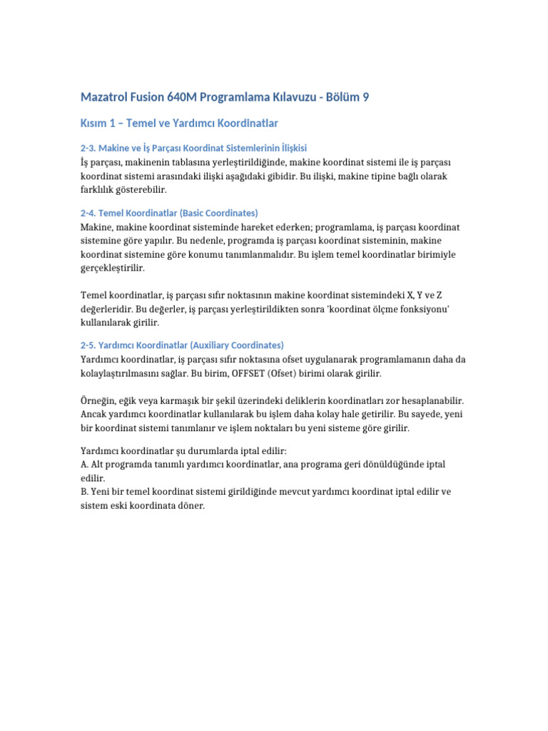 Mazak 640M TR Bolum9 Temel Yardimci Koordinatlar | PDF