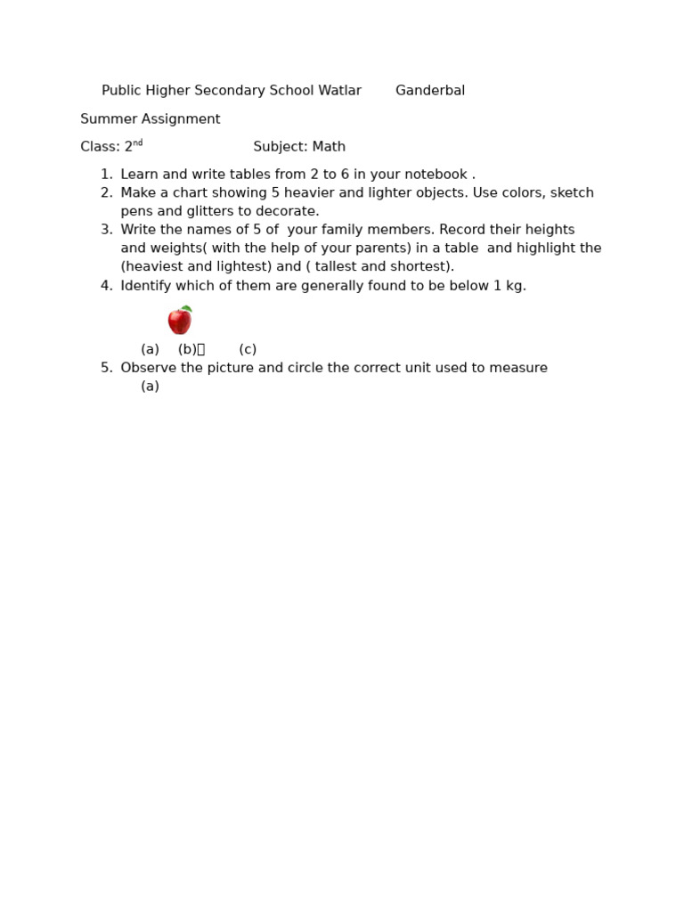 Summer Assignment Class 2nd Math | PDF