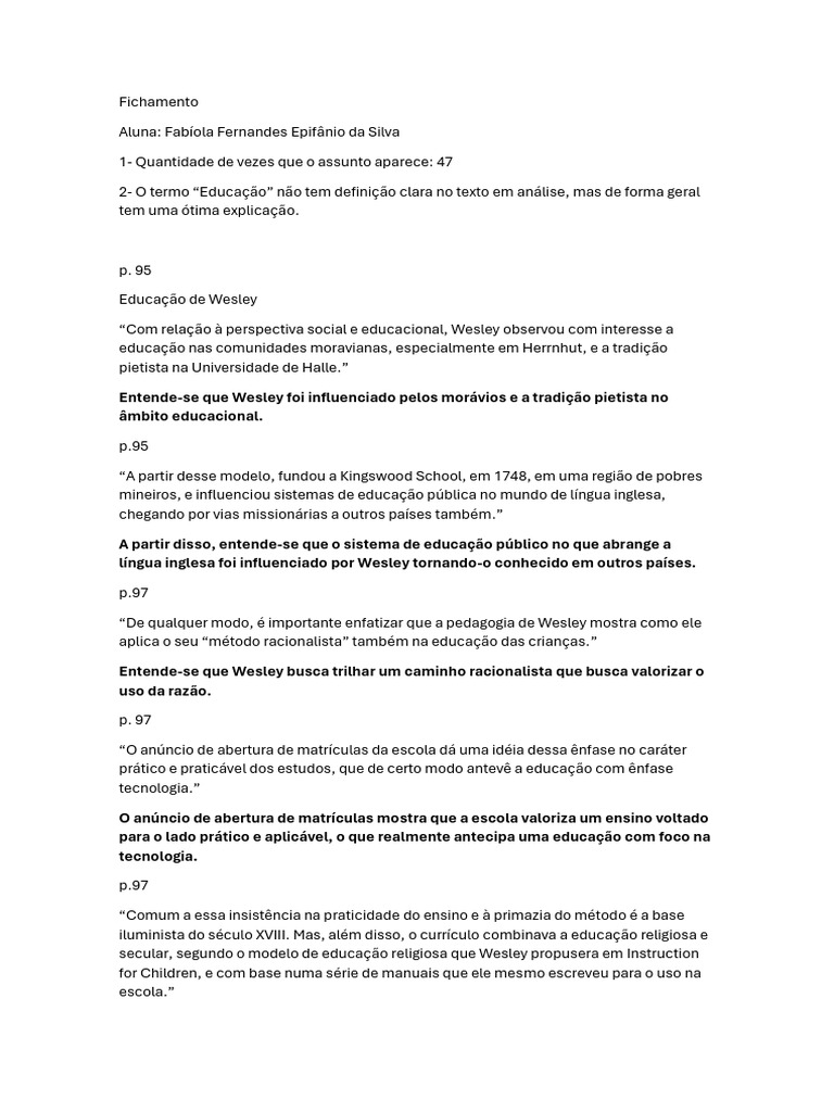 Fichamento - Fabíola Fernandes | PDF | Metodismo | Science