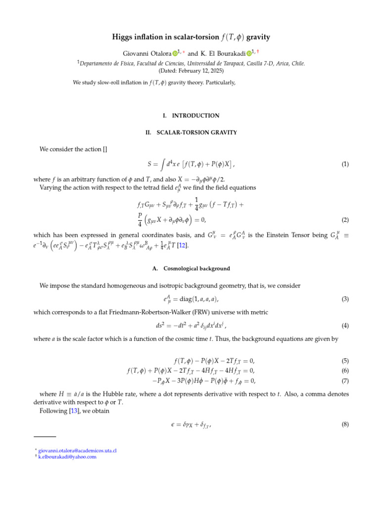 Higgs Inflation in F T Phi Gravity | PDF | Geometry | Differential Geometry