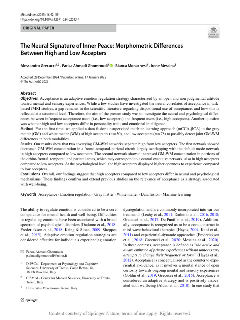 The Neural Signature of Inner Peace Morphometric D | PDF | Cingulate ...