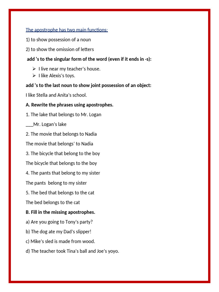 Apostrophe Worksheet | PDF