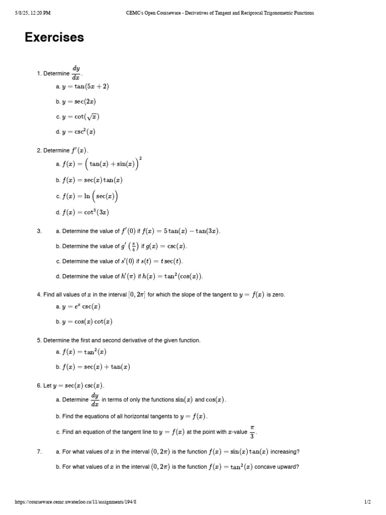 Derivatives of Trigonometric Functions | PDF | Trigonometric Functions | Complex Analysis