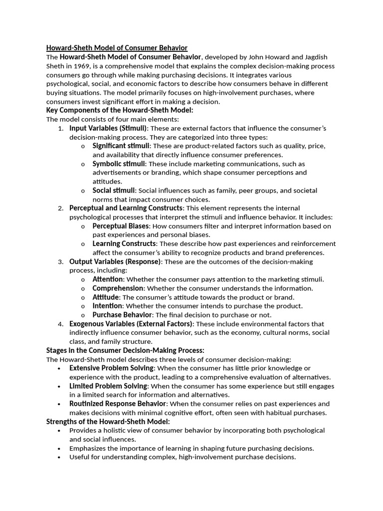 Howard-Sheth Consumer Behavior Model | PDF | Consumer Behaviour | Behavior