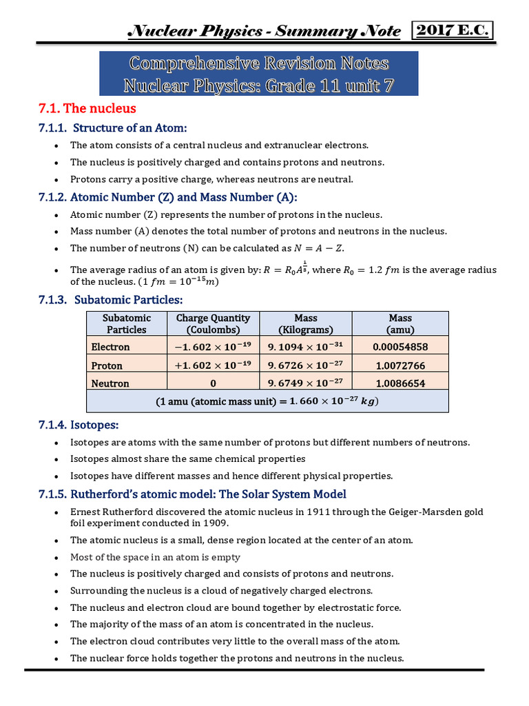Nuclear Physics Summary Note 2017 E.C. | PDF | Atomic Nucleus | Nuclear ...