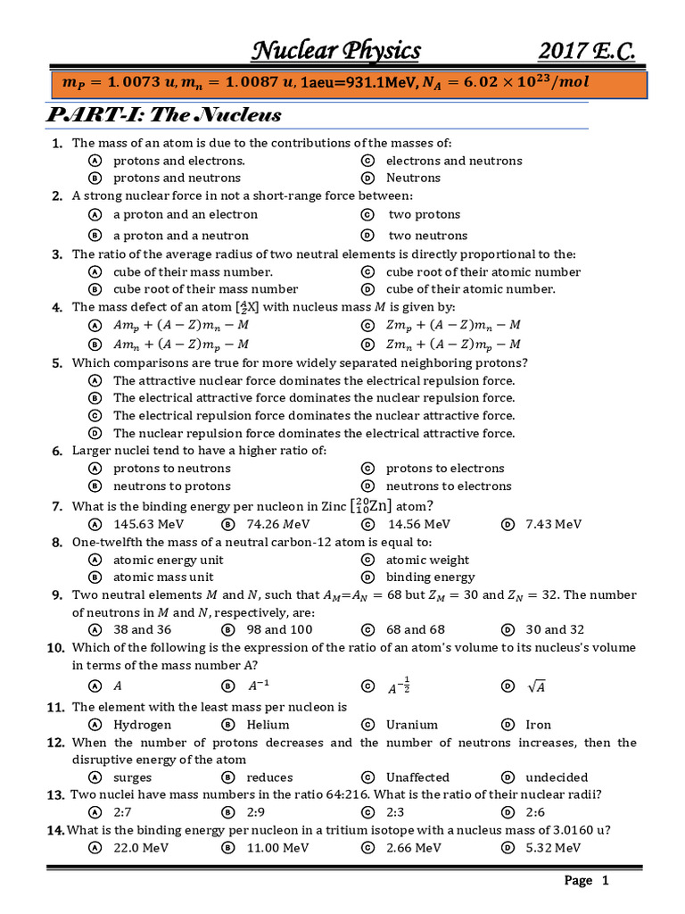 Nuclear Physics Mcq-2017 | PDF | Radioactive Decay | Neutron