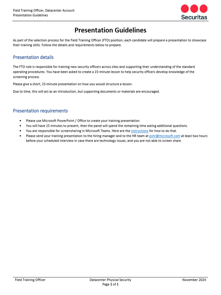 Field Training Officer (FTO) Presentation Guidelines | PDF