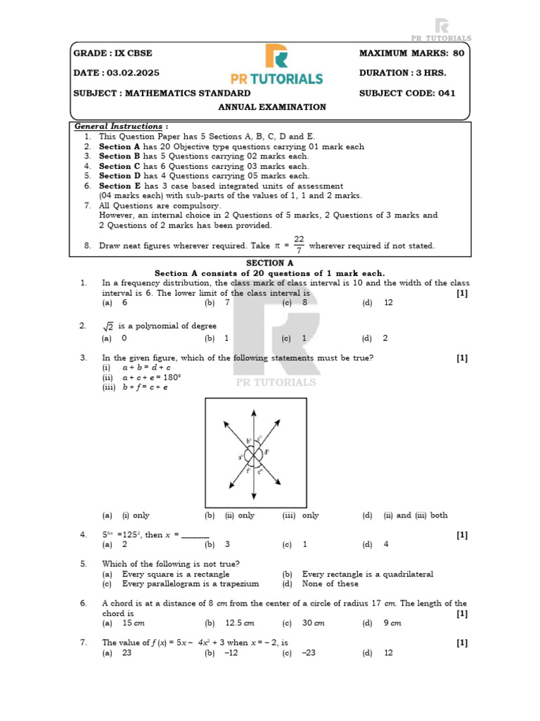 Cbse Ix Mathematics Standard Annual Examination 2 | PDF | Elementary ...