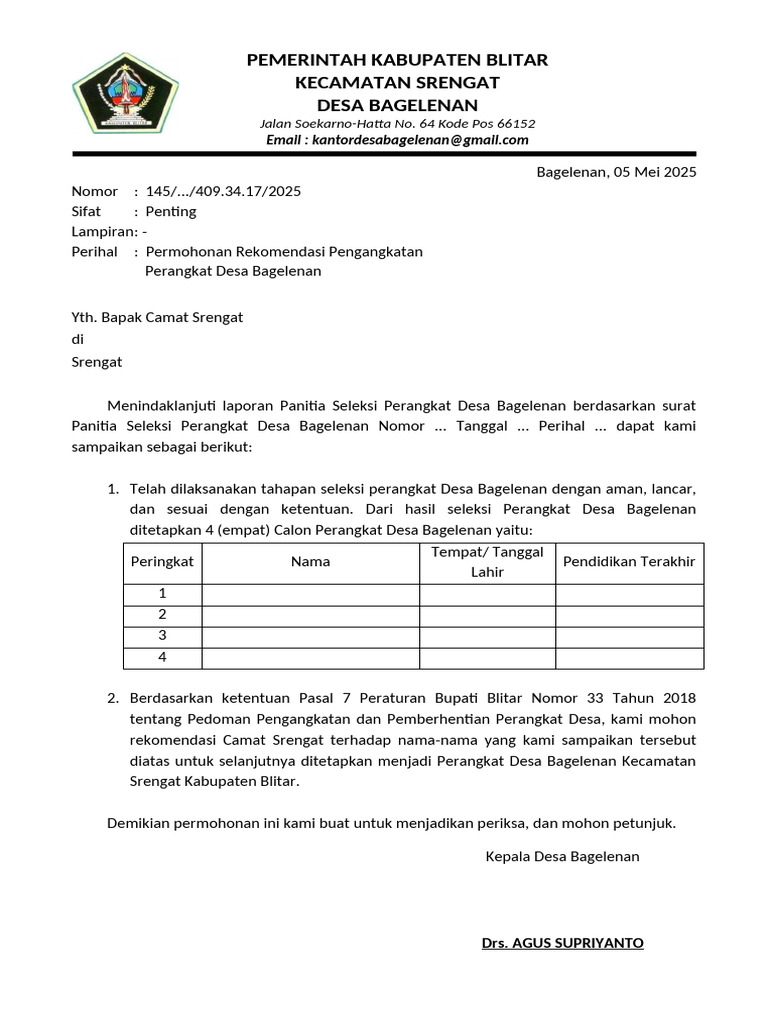 Surat Permohonan Rekom Camat | PDF
