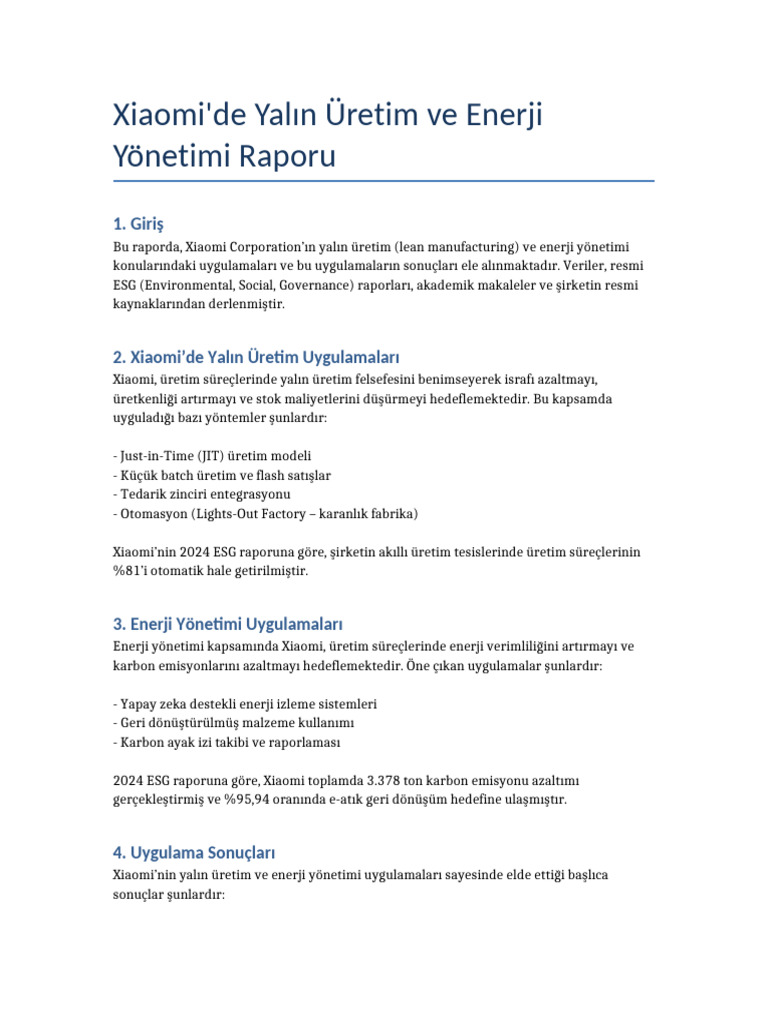 Xiaomi Yalin Uretim Enerji Yonetimi Raporu | PDF