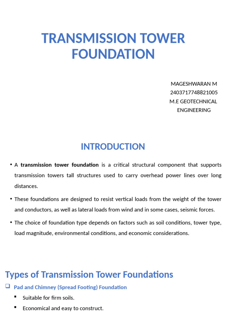 Transmission Tower Foundation Types and Design | PDF | Foundation ...