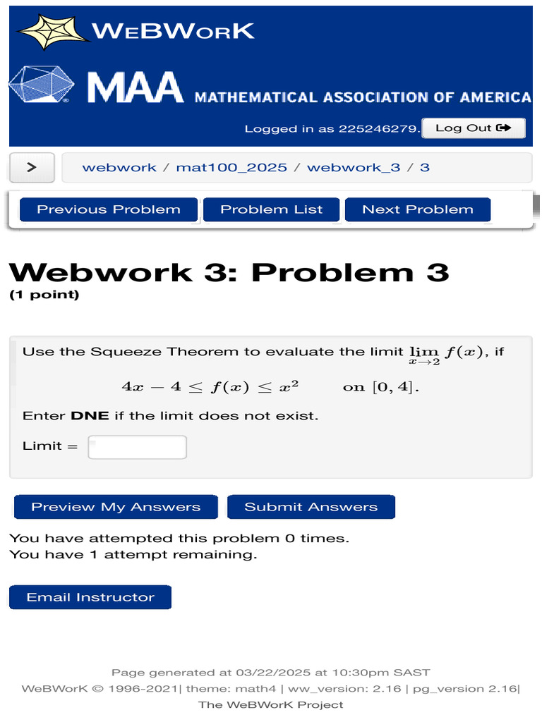 WeBWorK MAT100 - 2025 Webwork - 3 3 | PDF
