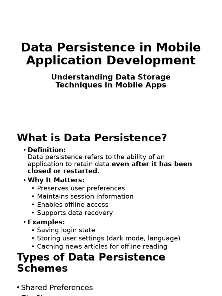 Data Persistence in Mobile Application Development | PDF | Computer Data Storage | Boolean Data Type