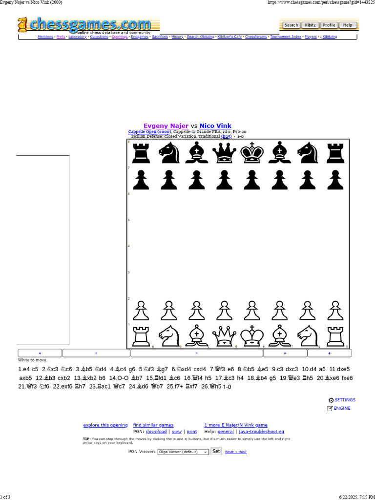 Evgeny Najer Vs Nico Vink (2000) | PDF | Chess Openings | Chess Theory