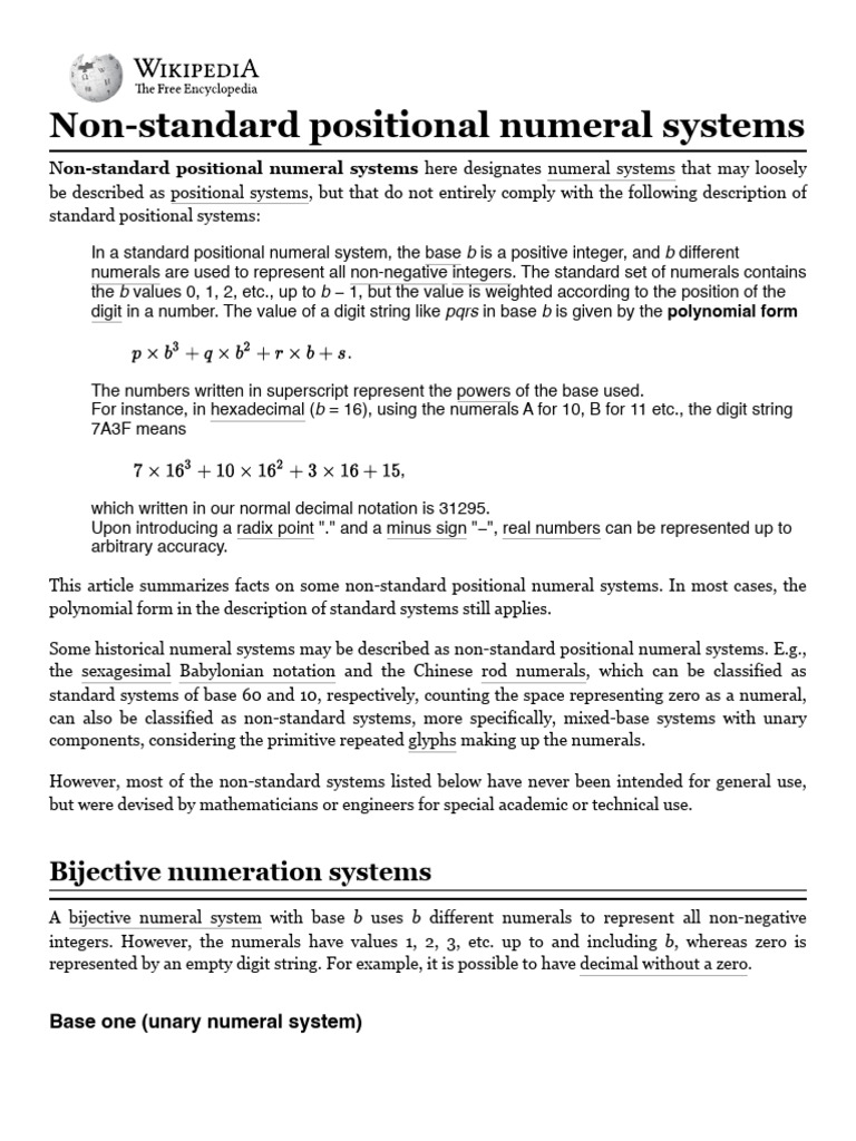 Non-Standard Positional Numeral Systems | PDF | Numbers | Elementary ...