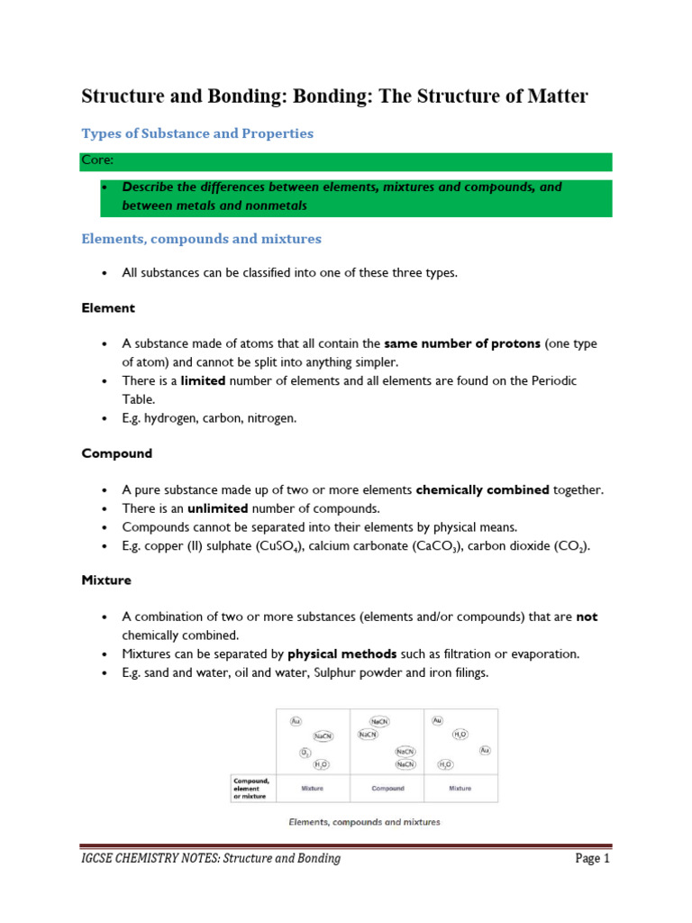IGCSE Chemistry: Structure & Bonding Guide | PDF | Chemical Compounds | Ion