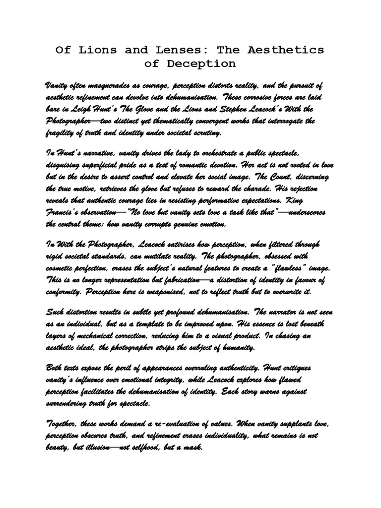 Of Lions and Lenses, The Aesthetics of Deception | PDF