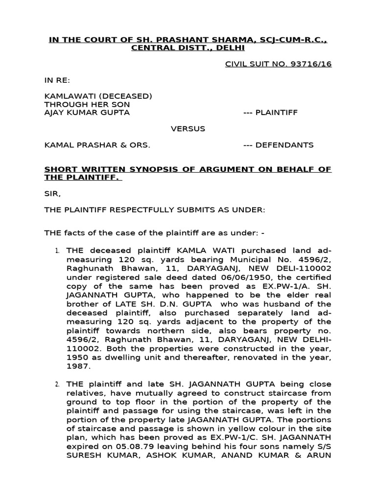 Plaintiff's Argument in Property Dispute | PDF | Lawsuit | Legal ...
