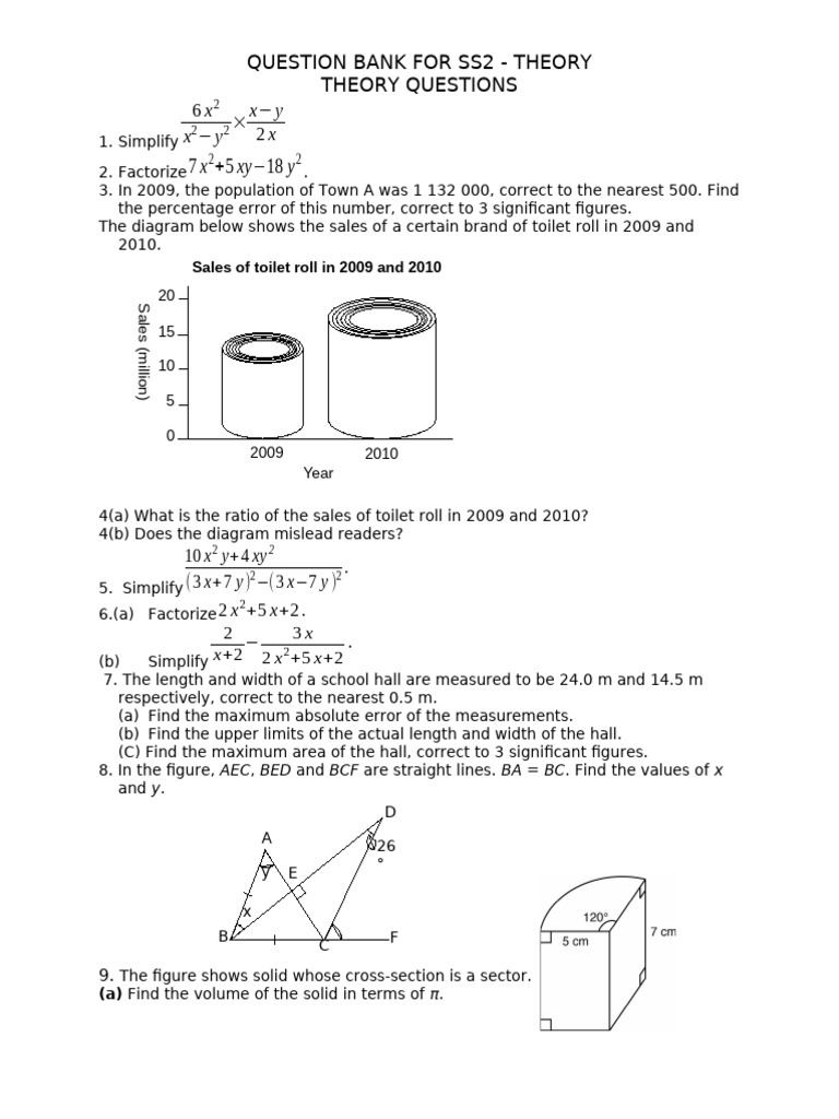 Question Bank For Ss2 - Theory | PDF | Mean | Taxes
