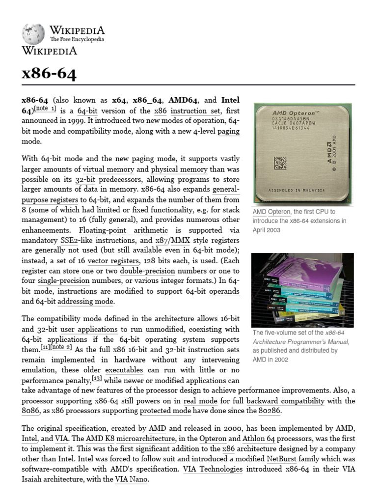 x86-64 (AMD64 & Intel64) - Wikipedia | PDF | 64 Bit Computing | Microsoft Windows