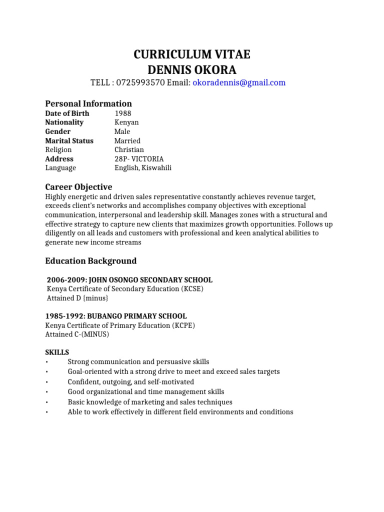 Curriculum Vitae Denis Okora | PDF | Marketing Strategy | Business