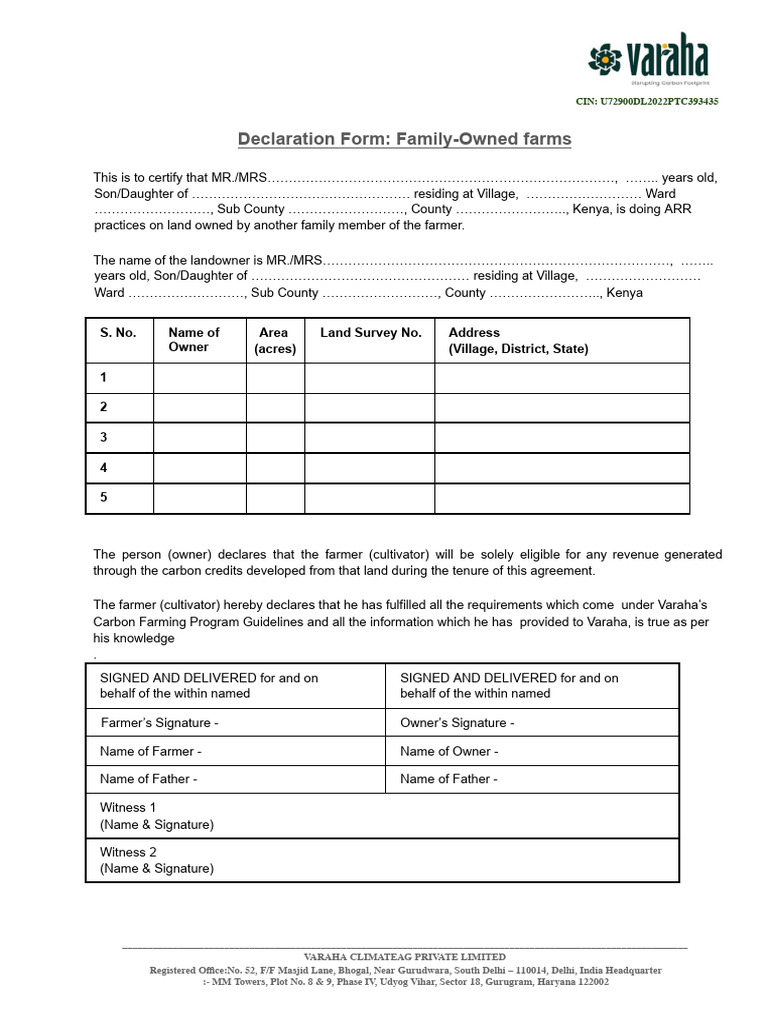 ARR Kenya - Declaration Form (Family Owned) | PDF