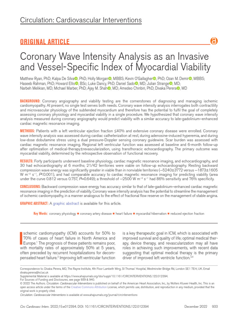 Coronary Wave Intensity Analysis As An Invasive and Vessel-Specific ...