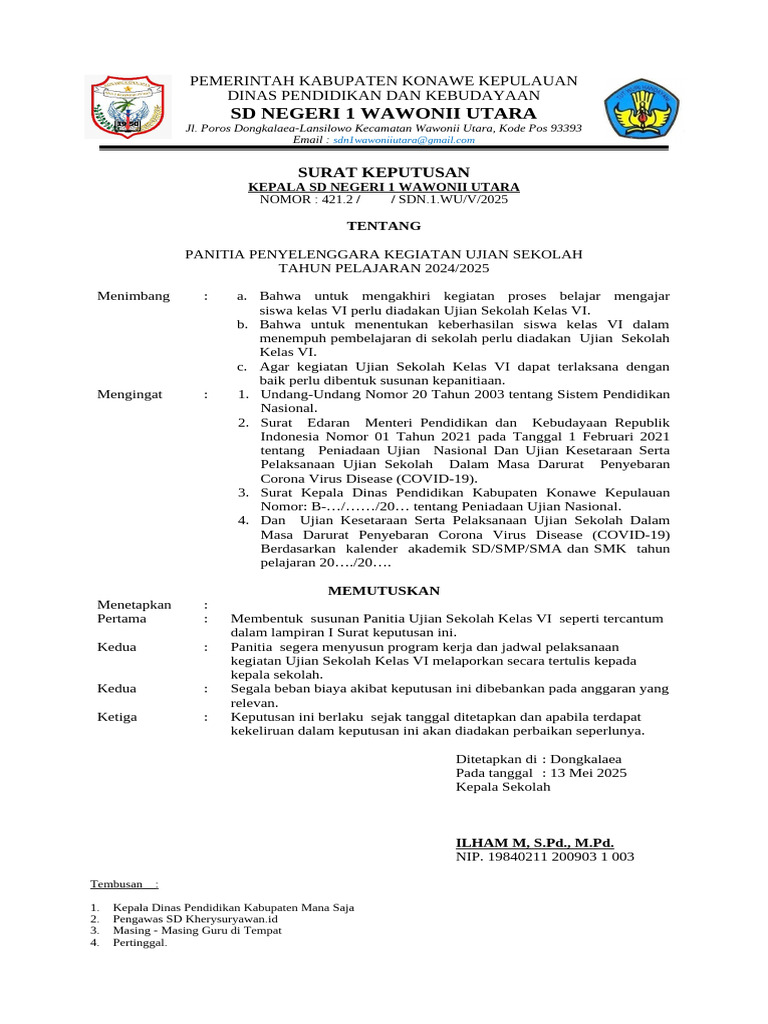 SK Panitia Ujian Sekolah 2025 | PDF