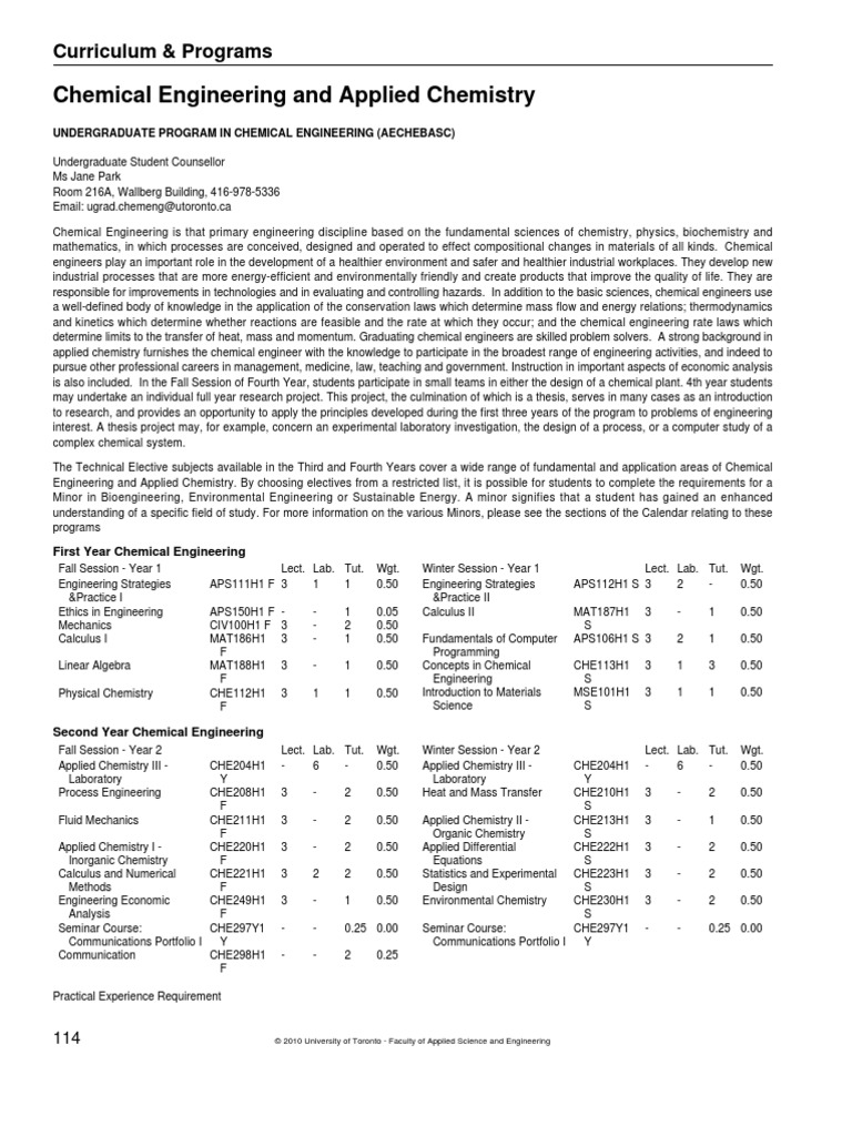 U of T Chemical Engg Syllabus | PDF | Chemical Engineering | Engineering