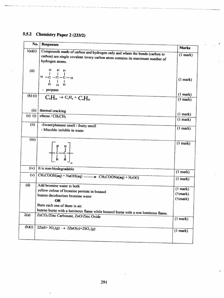 Chemistry Paper 2 233 2 Kcse 2019 Marking Scheme | PDF