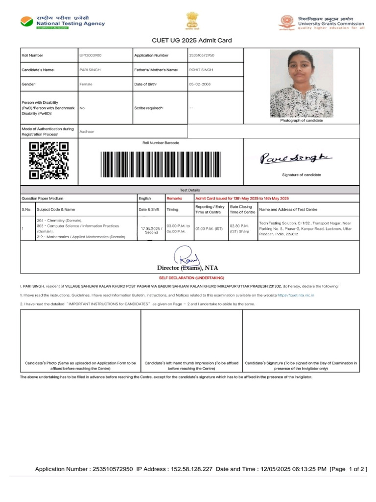 AdmitCard 253510572950 PDF | PDF