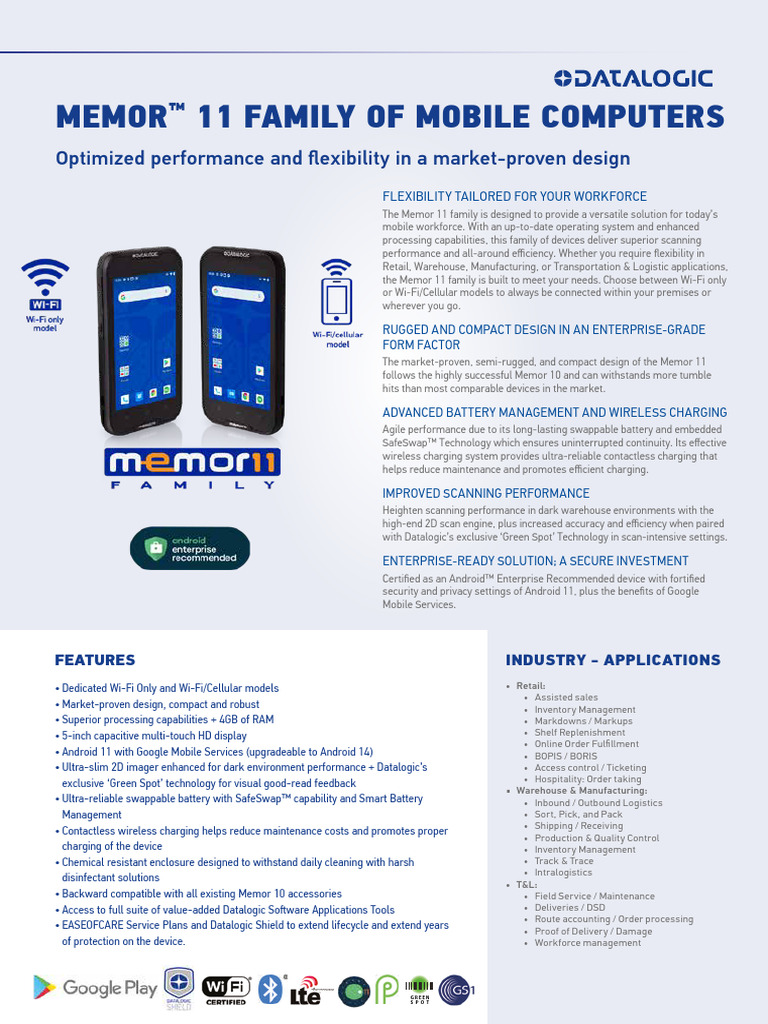 Datalogic Memor 11 Overview | PDF | Ieee 802.11 | Android (Operating ...