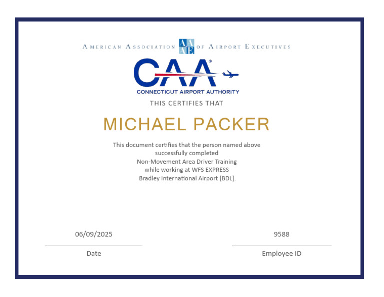Non-Movement Area Driver Training Certificate | PDF