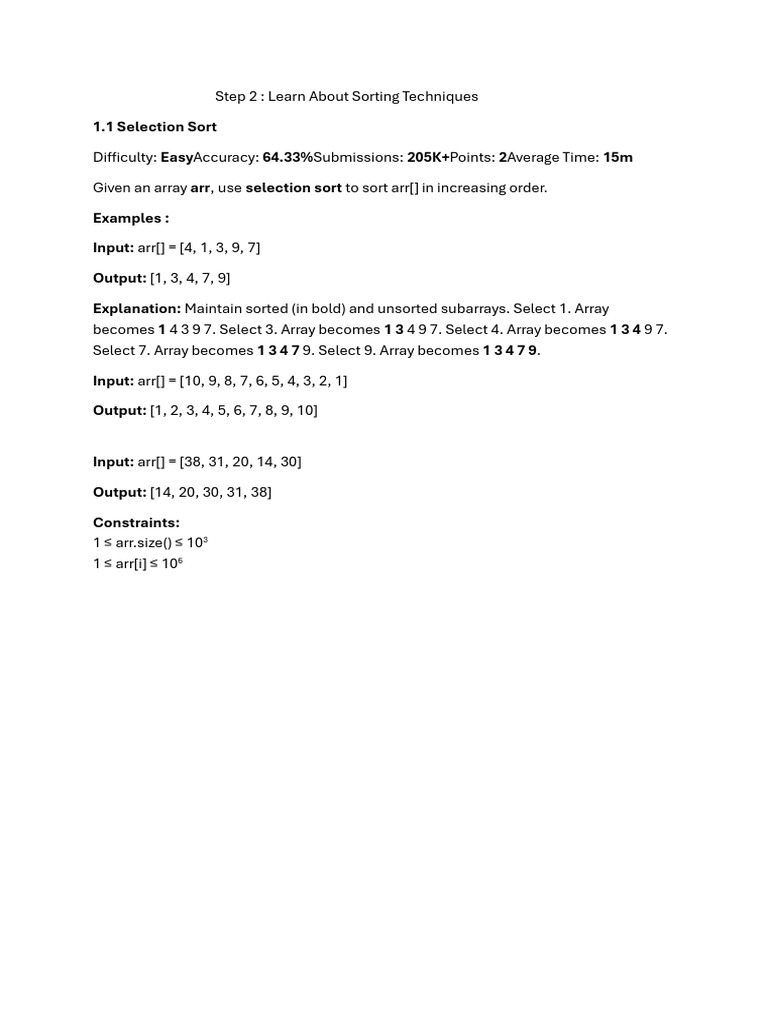 Step 2 - Sorting Technique | PDF | Algorithms And Data Structures ...