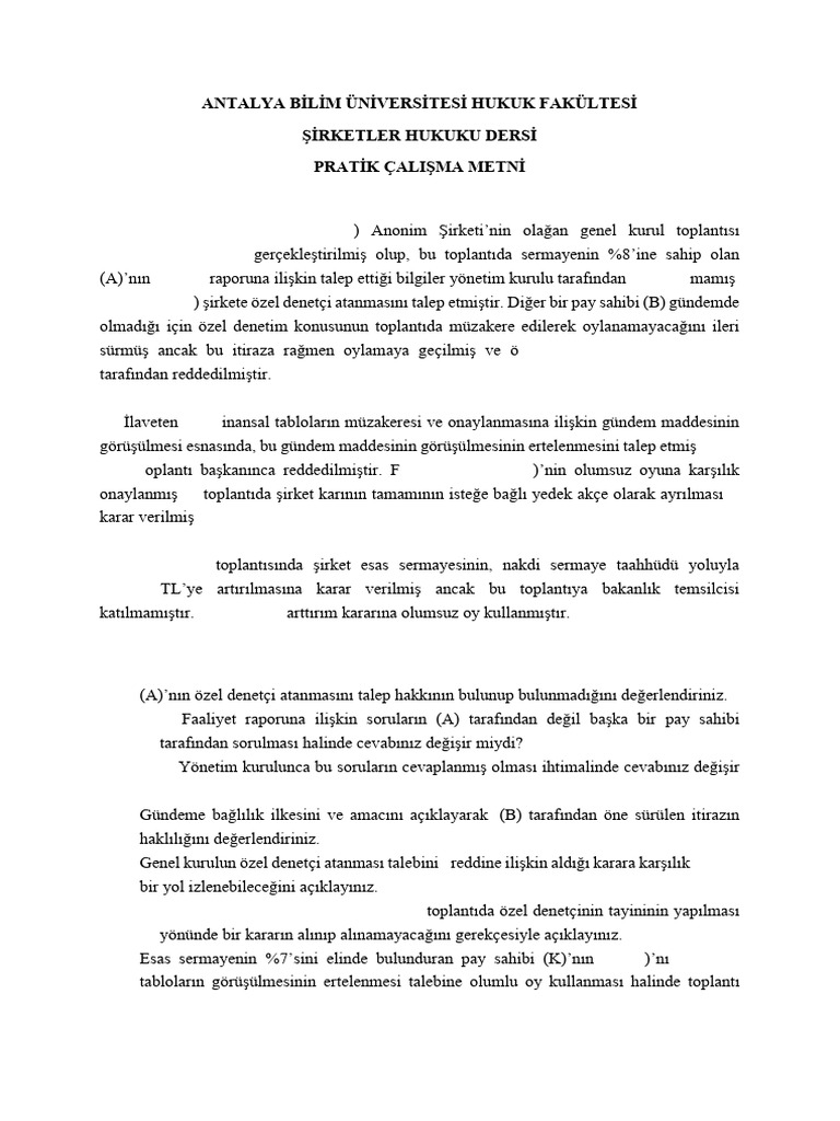 Å Irketler Hukuku Pratik Ã Alä Å Ma - 12052025 | PDF