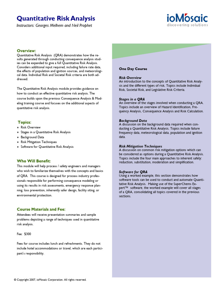 QRA Training Brochure | PDF | Risk | Risk Assessment