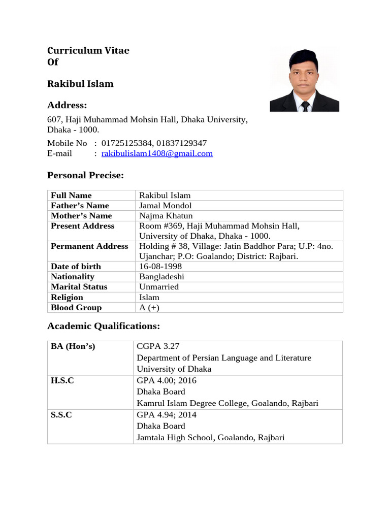 Rakibul - Curriculum Vitae | PDF