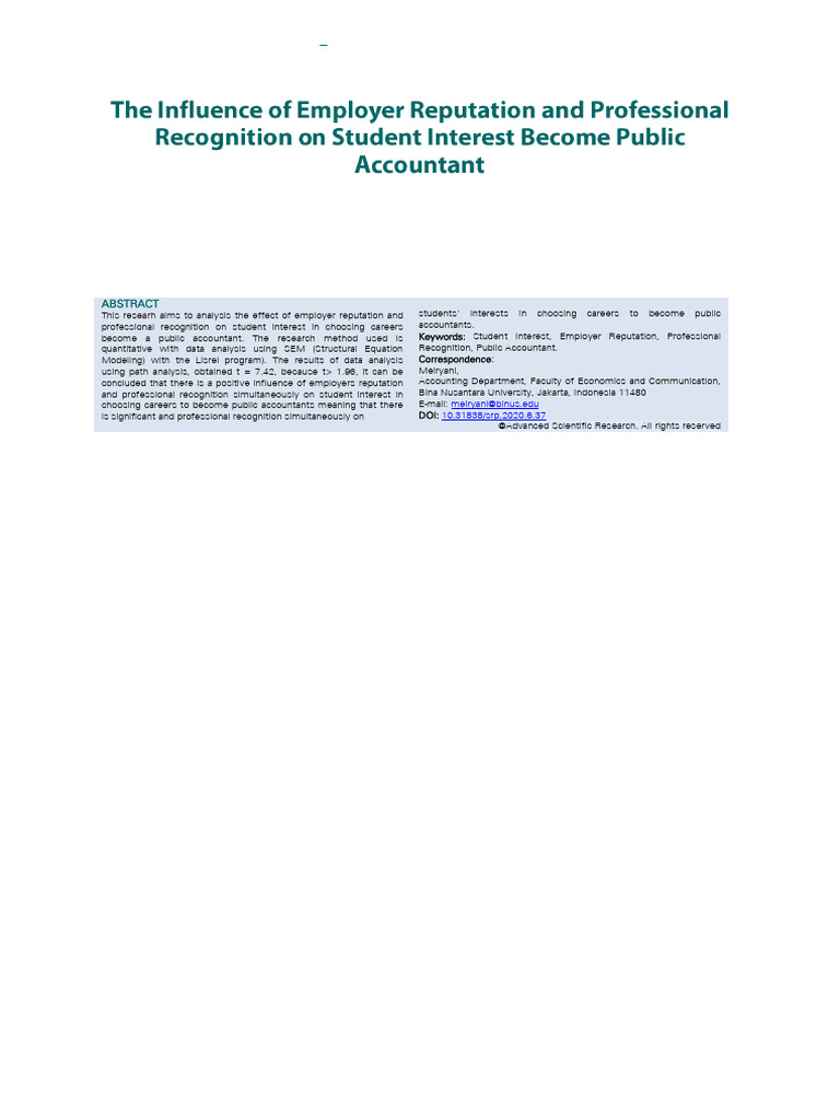 The Influence of Employer Reputation and Professional Recognition On ...