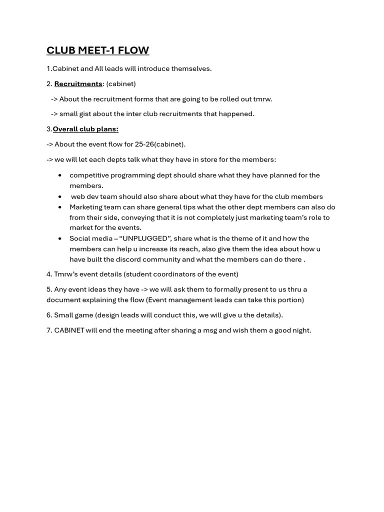 Club Meeting Agenda and Plans | PDF