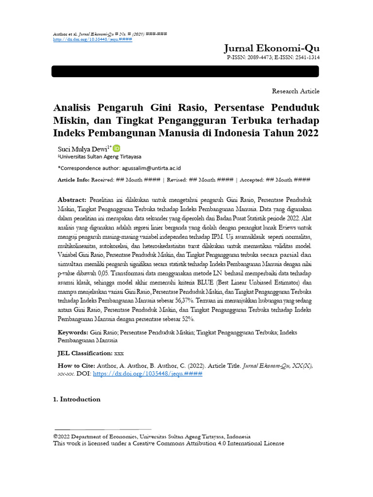 Analisis Pengaruh Gini Rasio, Persentase Penduduk Miskin, Dan Tingkat ...